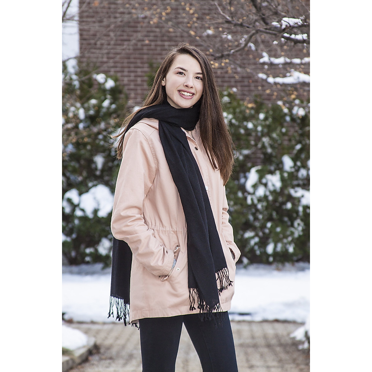 Cashmere Shawl Scarf Handmade 100% Pure Lightweight Oversized (Black)