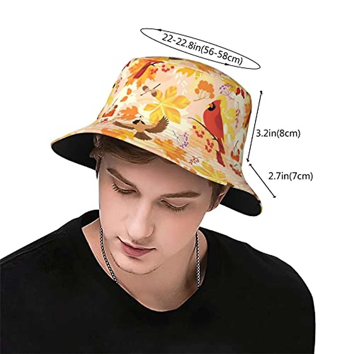 Autumn Maple Leaf and Cardinal Berry Acorns Bucket Hats for Women Men Unisex Summer Fisherman Hats Teens Sun Protection Cap Packable Trendy Travel Beach Vacation Cap