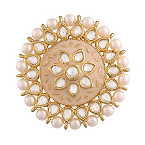 I Jewels Gold Plated Indian Wedding Bollywood Peach Enamel/Meena Work Moti Ring Glided with Uncut Polki Kundans for Women/ (FL166Pe)