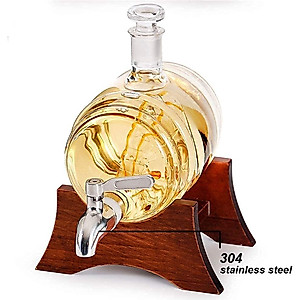 Decanter Whiskey Decanter Wine Decanter Decanters Sailing Ship Stainless Steel Spigot Liquor Dispenser Wooden Stand With Faucet Wine For Tequila Bourbon Rum Alcohol Related Gifts For Dad 1000ML Whiske