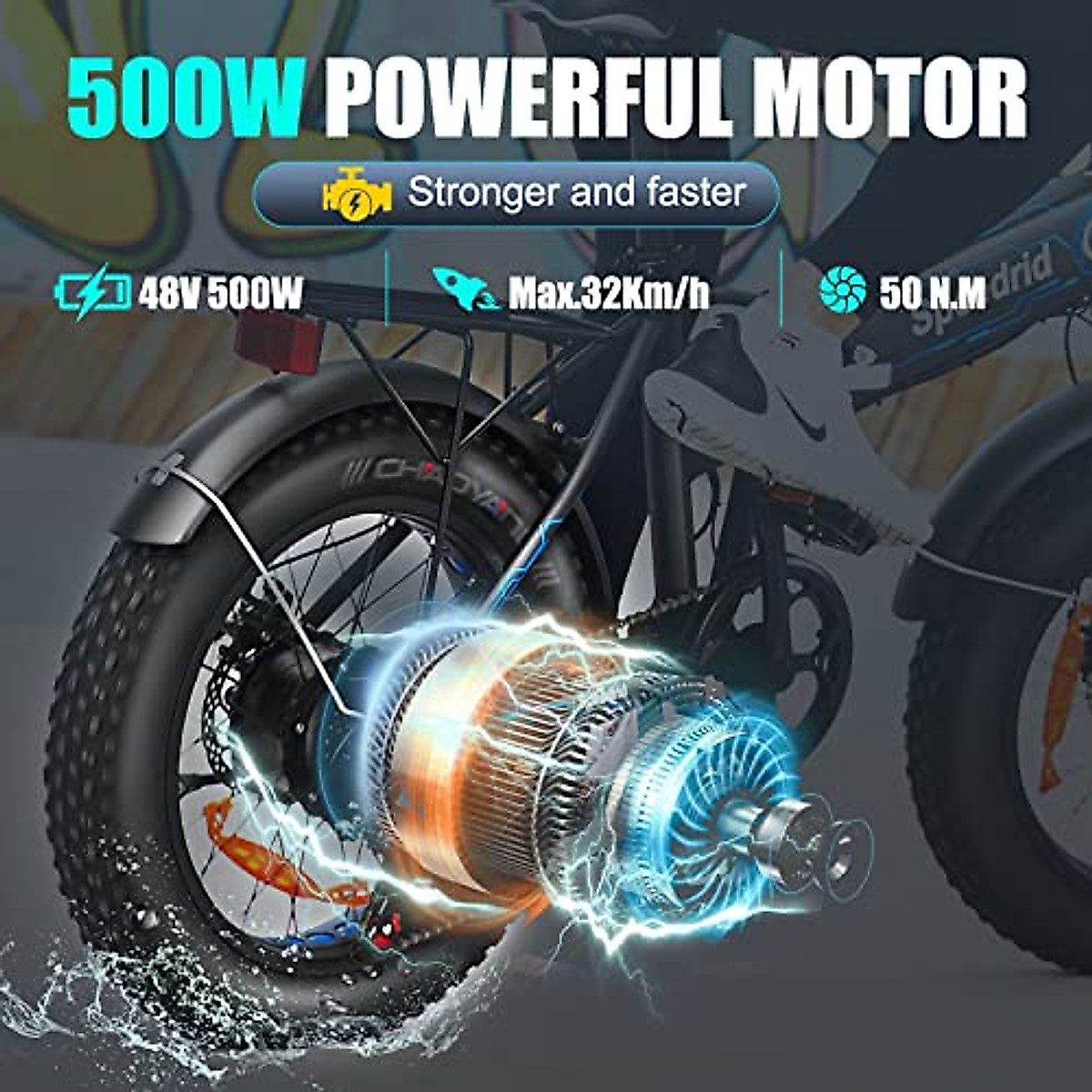 ANCHEER Electric Bike, 20'' X 4.0'' Fat Tire Electric Bike 500W Folding Electric Bike Features 48V 10.4Ah Built-in Battery, LCD Display and 6 Speed, 20MPH Snow/Beach Ebike for Adult (Blue)