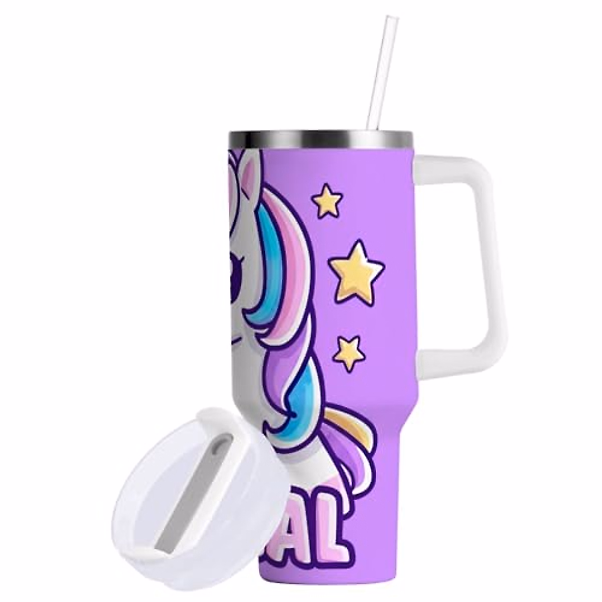 ODAWA 40oz Spill Proof Tumbler with Straw, Cute Unicorn Purple Insulated Stainless Steel Tumbler with Lid and Straw Insulated Travel Tumbler