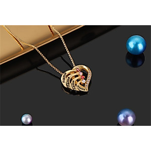 YOOSHINING Personalized Mother Necklace with 4 Birthstones Heart Necklace for Women Mom Pendant Necklaces Custom 4 Name 4 Birthstone Necklaces for Women Mother Mama Grandma Nana Mother's Day Gifts