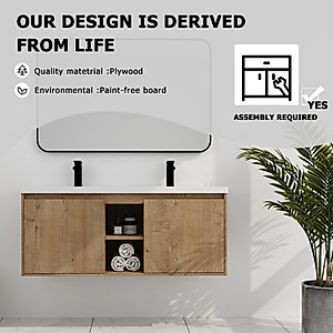 48" Wall Mounted Bathroom Vanity with Double Sink, Floating Bathroom Sink Cabinet with 2 Soft Closing Doors Modern Bathroom Vanity Set with Open Shelves Modern Bathroom Cabinet Set