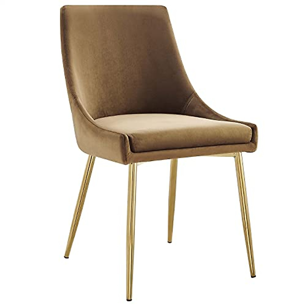 Modway Viscount Performance Velvet Upholstered Side Dining Chairs Set of 2, Gold Cognac
