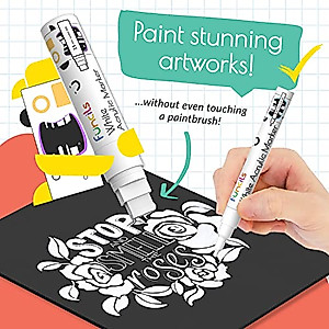 Funcils 5 Acrylic White Paint Pens - Fine & Jumbo Size Ink Pens (1mm, 3mm, 6mm, 10mm, 15mm) - Permanent White Marker Ink for Rock Painting, Fabric, Tire, Metal, Wood, Canvas, Glass, Plastic, Ceramic
