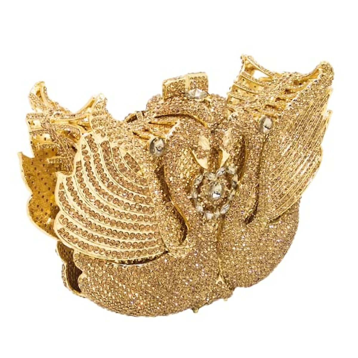 Boutique De FGG Women Swan Clutch Crystal Evening Bags Wedding Party Dinner Ladies Rhinestone Minaudiere Handbag (Small,Gold)
