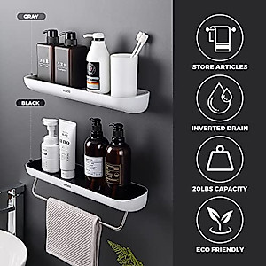 Bathroom Organizer - Wall Mounted Shower Caddy Shelf - With Towel Rail - Extra Strong Self Adhesive - No Drilling - Easy Drainage - Rustproof. (White/Gray)