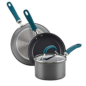 Rachael Ray Create Delicious Hard Anodized Nonstick Cookware Pots and Pans Set, 11 Piece, Gray with Teal Handles