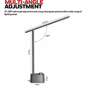 Honeywell HWT-H01 LED Desk Lamp Stepless Dimmable Table Lamp with USB A+C Dual Charging Port Eye-Caring Foldable Desk Light with 3 Color Modes for Home Office Bedroom Reading Study Sunturalux (Gray)