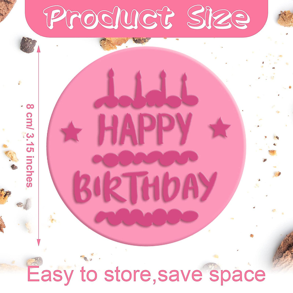 6 Pcs Happy Birthday Fondant Embosser Cookie Stamps 3D Design Cookie Cutters Happy Birthday Fondant Stamp for Party Decorating Fondant Icing Cupcake Cookie Cake (Birthday)