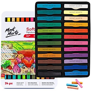 Mont Marte Soft Pastels in Tin Box Signature 24pc, 24 Assorted Colors, Vibrant Pastel Sticks, Great Blending, Comes in Storage Case, Ideal for Art, Craft, Coloring and Sketching