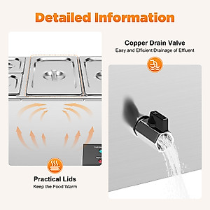 110V 4-Pan Commercial Buffet Food Warmer,850W Electric Stainless Steel Steam Table with Temperature Control,Professional Buffet Server Food Warming Tray for Catering and Restaurants Use