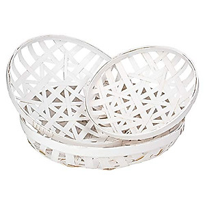 Set of 3 Snow White Round Lattice Tobacco Table Top Baskets
