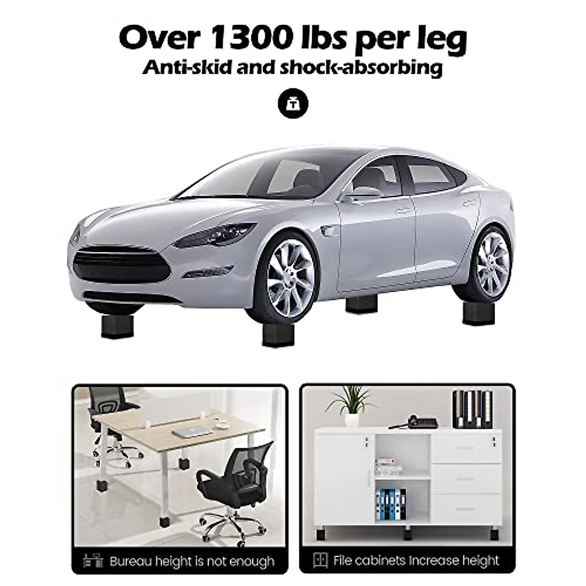 Furniture Risers, Tclouda Bed/Sofa/Desk/Table/Chair Leg/Fridge Lifts to 1.5, 3 and 4 in, Rectangle Adjustable Risers Blocks for Extenders, Heavy Duty Supports Up to 1300 Lbs, 3 in-Black-Square