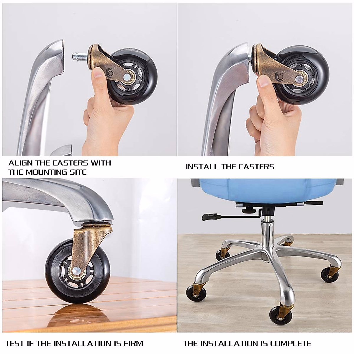 LPHY Office Chair Wheels (Set of 5) - 3'' Smooth Rolling Heavy Duty Casters - Safe for All Floors Including Hardwood - Universal Stem 7/16 Inch