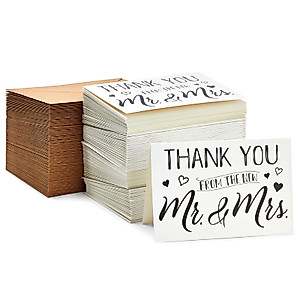 Sustainable Greetings 120 Pack Wedding Thank You from the New Mr and Mrs Cards Bulk with Kraft Brown Envelopes for Weddings, Showers, 4x6 in