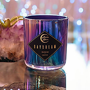 Auric Moon | Golden Oud + Juniper Scented Luxury Soy Coconut Candle for Women | Slow 70+ Hour Burn | Wood Crackling Wicks | 12 Oz Premium Glass | Hand-Poured in California