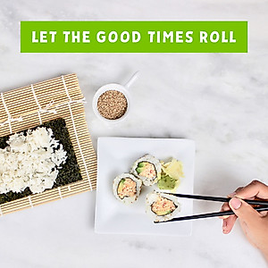 Global Grub DIY Sushi Making Kit - Sushi Kit Includes Sushi Rice, Nori Sushi Seaweed, Rice Vinegar Powder, Sesame Seeds, Wasabi Powder, Bamboo Sushi Rolling Mat, Instructions, Makes 48 Pieces