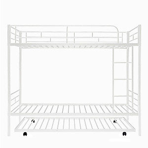 LostCat Twin Over Twin Bunk Bed with Trundle,Heavy Duty Twin Size Bunk Beds Frame with Safety Guardrails and ladders for Kids/Teen/Adults,No Box Spring Needed,White