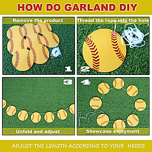 Softball Party Banner,4Pcs Softball Paper Garland for Baby Shower Sports Theme Party Decorations,Softball Birthday Party Photo Prop Pennant Supplies