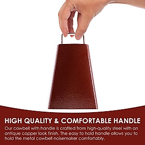 Epic Creations Cow bell with Handle-7 Inch Cow Bell Noise Maker, Cowbell Beater Stick, Cheering Bell for Football Games, Cow Bells for Sporting Events (Antique Copper)