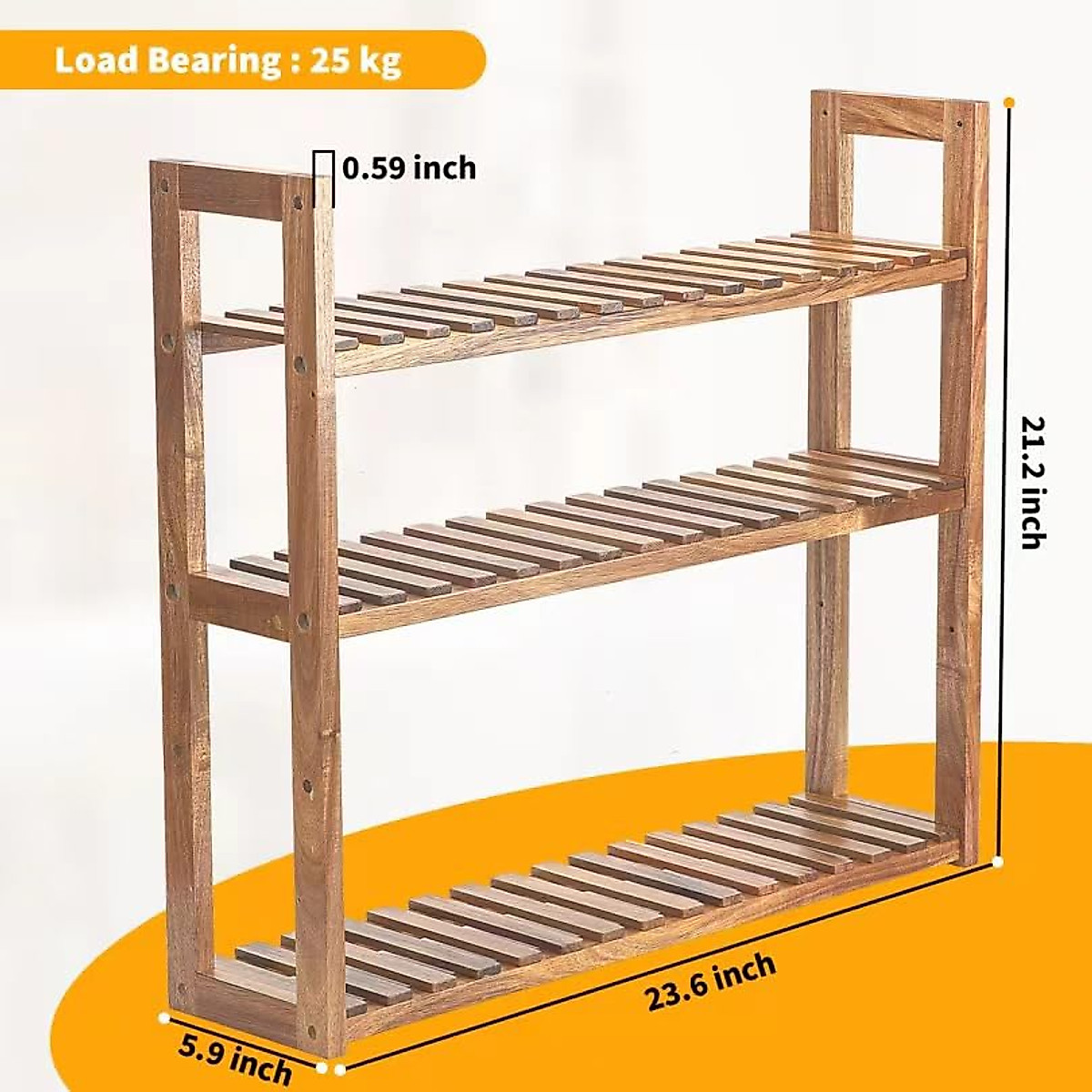 MEHL CLUB 3 Tier Wood Shelf, with Adjustable Layer, Multifunctional Standing Shelf Units for Bathroom, Living Room, Kitchen, Size 23.6x21.2x5.9in, Walnut Color