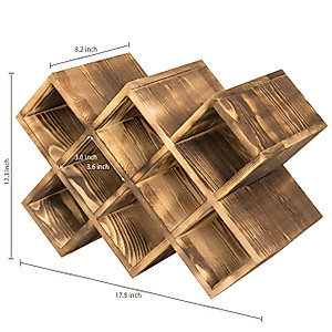 MyGift Vintage Gray Solid Wood Tabletop Wine Bottle Holder Rack with Geometric Cross Hatch Design, Vertical or Horizontal Display, Holds up to 8 Bottles