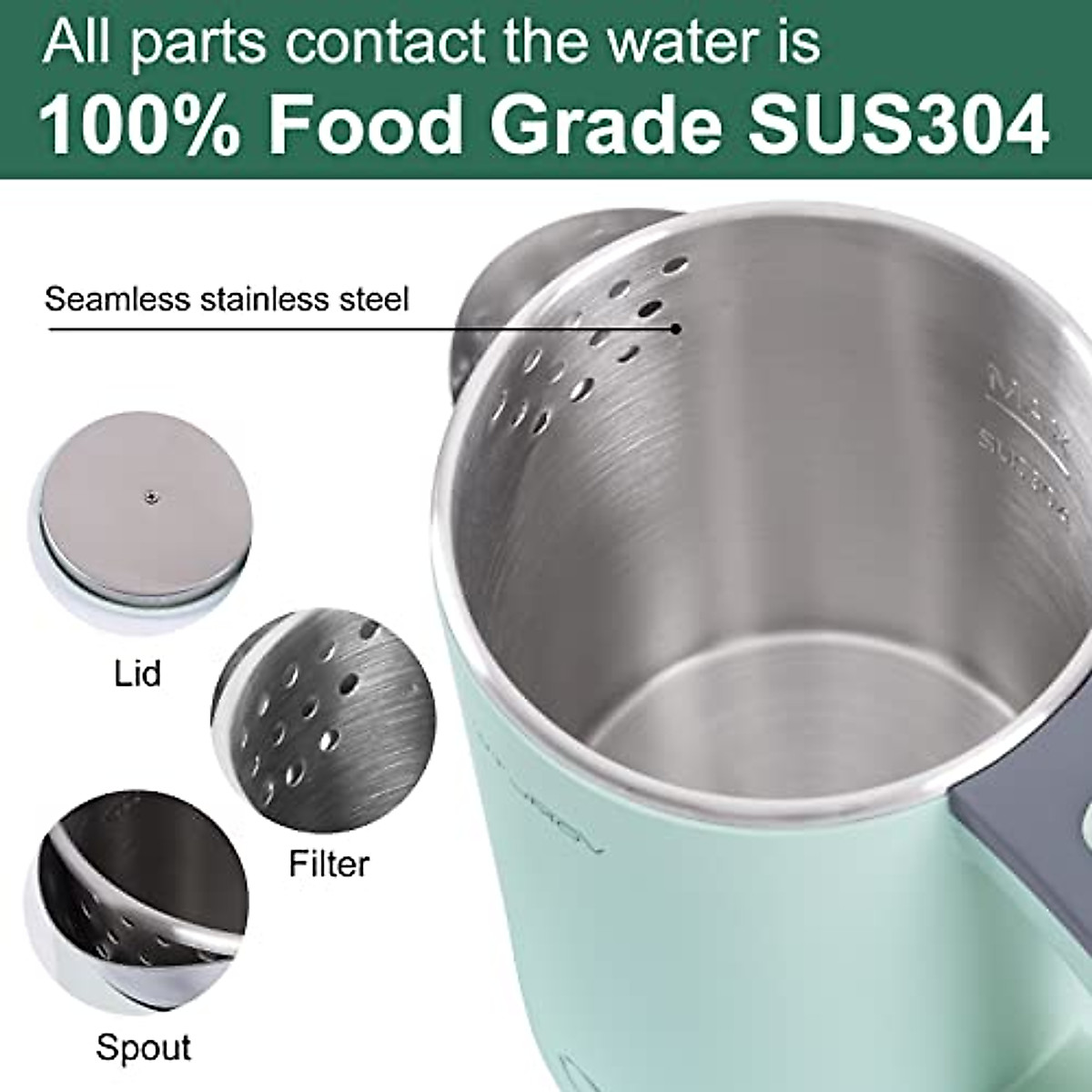 WTJMOV Small Electric Kettle Stainless Steel, 0.8L Portable Tea Kettle Auto Shut-off, Low Power Hot Water Kettle for Camping, Travel, Office and More