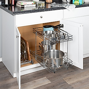 Hold N’ Storage 2 Tier Pull Out Cabinet Organizer Shelves – Heavy Duty Metal with 5 Year Limited Warranty -15"W x 21"D x 17-3/4"H