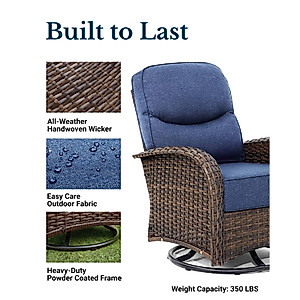 HILLGA Swivel Rocking Patio Chairs Set, 3-Piece Porch Set of 2 Chairs with 6" Thick Cushions & Small Side Table, Basic Vision (Blue)