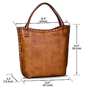 IVTG Genuine Leather Shoulder Bag for Women Work Tote Vintage Handmade Top Handle Large Capacity Handbag Satchel Purse (Brown)