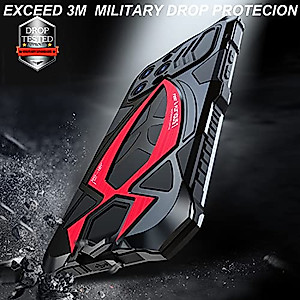 Lunivop Armor case Compatible with for iPhone 14 Pro Max Case 6.7 inch 2022 with Screen Protector Military Grade Metal Rugged Silicone 360° Full Shockproof Phone Case Cover Heavy Duty (Black red)