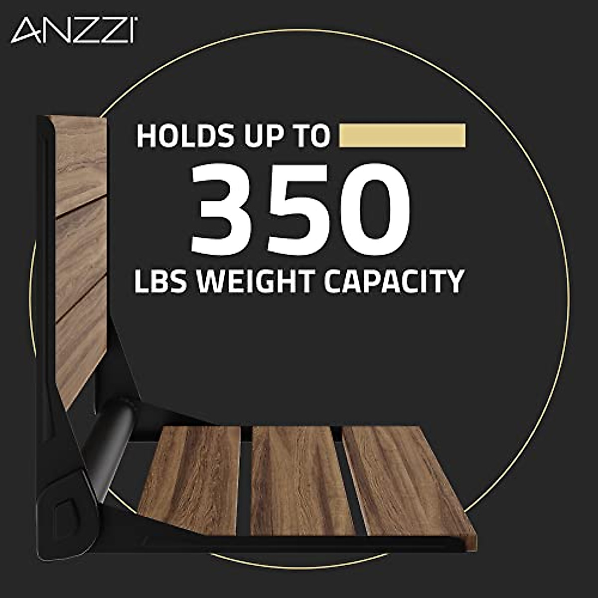 Saxon 17 in. Teak Wall Mounted Folding Shower Seat in Matte Black