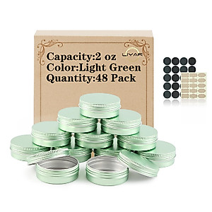 LIYAR 2 oz Tins Aluminum Tin Jars 48 Pack 2oz Tins Candle Tins Salve Tins Versatile Tin Cans with Lids Metal Tin for Balms,Spices,Salve,Crafts(Pale Green)