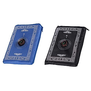 Hitopin 2 Pieces Travel Prayer Mat, 60cm*100cm Portable Prayer Mat, Waterproof Prayer Mat, Prayer Rug, Muslim Travel Prayer Mat, for Ramadan Gifts, Islamic Muslim Prayer (Black, Blue)