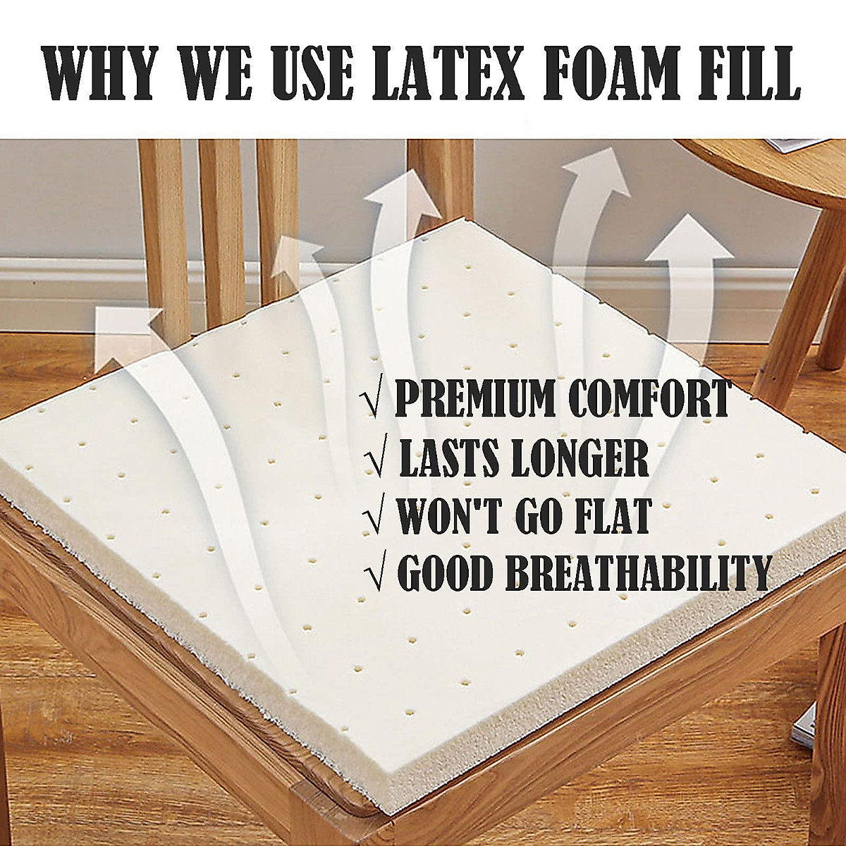 WJXBoos Latex Chair Pads,Custom Size Linen Dining Chair Cushion Kitchen Seat Pads with Ties Checkered Non-Slip Office Chair Cushion (Beige,16"*16"*2")