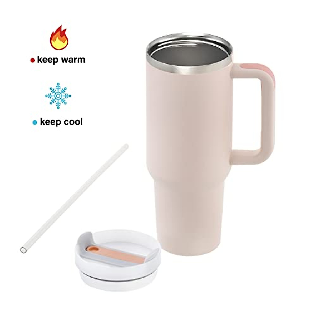 EVERGLITTER 40 oz Tumbler with Handle,Stainless Steel Double Wall Vacuum Insulated Tumbler with Handle Straw,BPA-FREE,40oz Cold Cup with Handle Leakproof,Pink Gifts for Women,Keeps Cold/H Hours