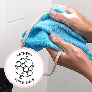 S&T INC. Exfoliating Body Scrubber, Back Exfoliator for Shower, Exfoliating Stretch Cloth with Handles, 8 Inch x 21 Inch, Blue, 1 Pack