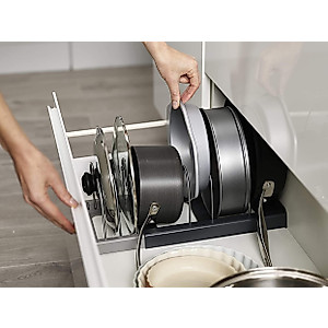 DIFENLUN 10 Adjustable Compartments Pot and Pan Organizer, Pot and Pan Organizer, Kitchen Cabinet Pantry Baking Utensil Organizer for Cutting Boards, Plates, Baking Utensils