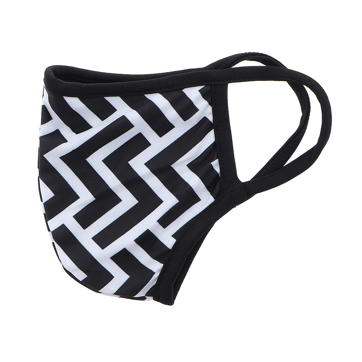 Motique Accessories Washable Double Layer Fun Print Fashionable Face Mask Reusable Teens and Adult - Black And White Chevron (Size 5)