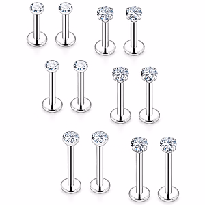 16G Lip Rings For Women Stainless Surgical Steel Labret Jewelry Monroe Lip Ring Medusa Piercing Jewelry Tragus Helix Cartilage Forward Earring Piercing Jewelry For Women 6MM 8MM 10MM Silver 4.5MM CZ