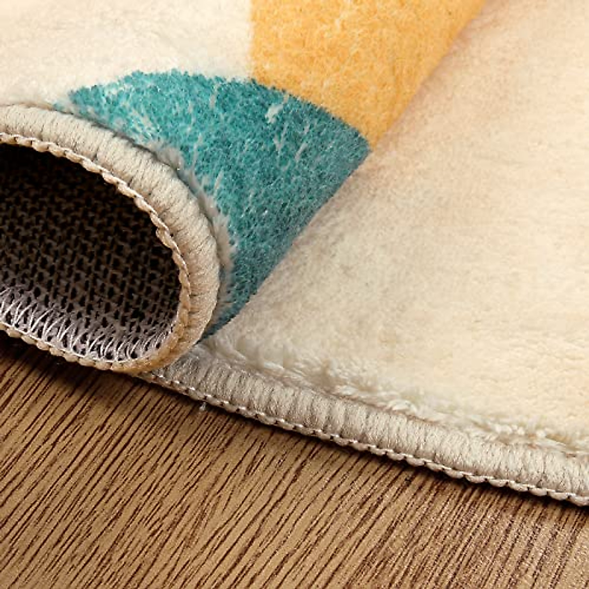 Sungea Abstract Round Rug for Bedroom 4ft, Faux Wool Soft Area Circle Rug, Farmhouse Washable Low Pile Throw Rugs, Carpet for Living Room Sofa Nursery Kids Room Decor