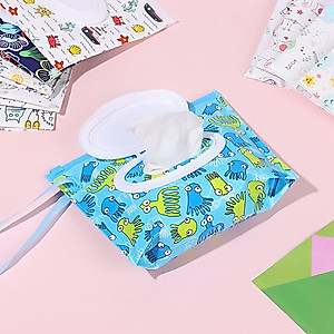 Portable Wet Wipe Pouch, Refillable Baby Wipe Dispenser with Snap Strap, Travel Reusable Wipes Container Wipe Carrying Case Holder(8)