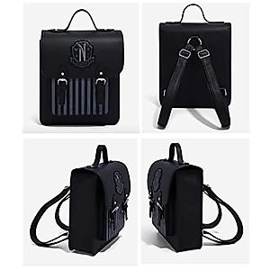 CLESUZ Wednesday Backpack Vintage Black Leather Backpack with Adjustable Shoulder Straps and Trendy Keychains Preppy Y2K Gothic Academy Backpack (GreyStripes)