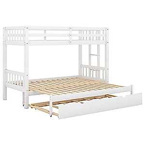 DEYOBED Twin Over Twin/King Extendable Pull-Out Wooden Bunk Bed with Trundle for Kids Teens Adults