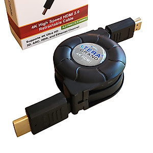 Tera Grand Premium 4K High-Speed HDMI 2.0 Retractable Cable, Extends up to 4.25 feet - Supports 4K Ultra HD, 3D, ARC, HDR, and Ethernet Channel