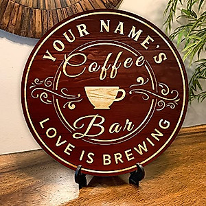 WODORO Custom Coffee Bar Wood Sign (Not Carved or Neon Sign), Kitchen Decor Wall Plaque, Personalized Gifts for Coffee Lovers, Espresso Cappuccino Latte Coffee & Tea Bar, Coffee & Wine Bar Sign (01)