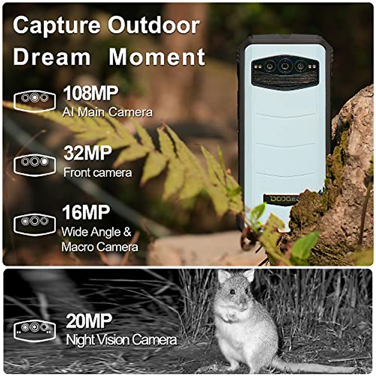 DOOGEE S100 Rugged Smartphone(2023), 20GB+256GB Dual 4G Gaming Rugged Phones Unlocked, 120Hz 6.58" Rugged Cell Phone, 66W Fast Charge, Dual Speakers, Android 12, 108MP Camera, Night Vision, NFC, OTG