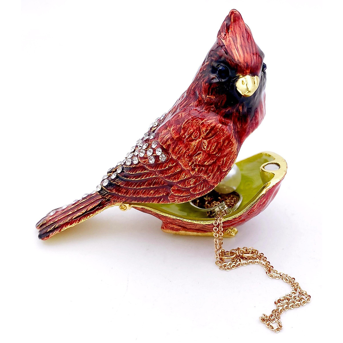 JWT Astyle Red Cardinal Bird Gifts Jewelry Trinket Boxes Hinged .Decorative Keepsake Ring Box Holder.Necklace Rings Earrings Organizer.Collectible Bird Figurines Home Decor Gifts for Women.
